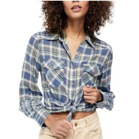 Free People | Tops | New Free People First Bloom Plaid Chambray Top ...
